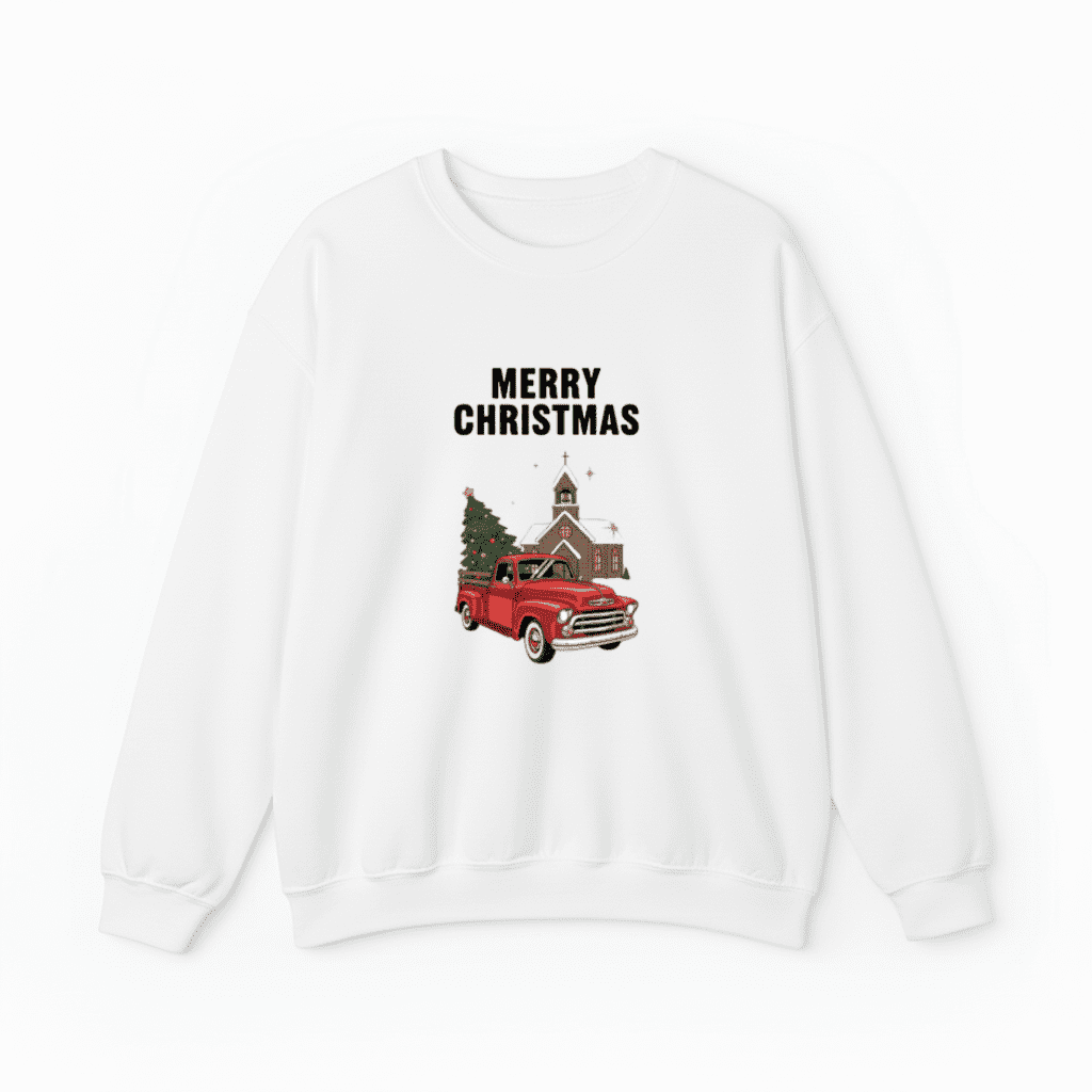 Country Church Vintage Red Truck Christmas With Tree Holiday Scene ...