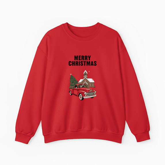 Country Church Vintage Red Truck Christmas With Tree Holiday Scene ...