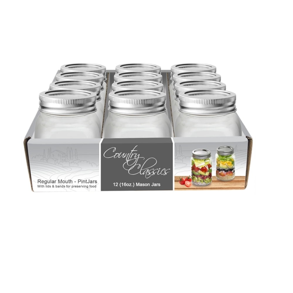 Country Classics Pint Size Regular Mouth Mason Canning Jars, 12-Pack ...