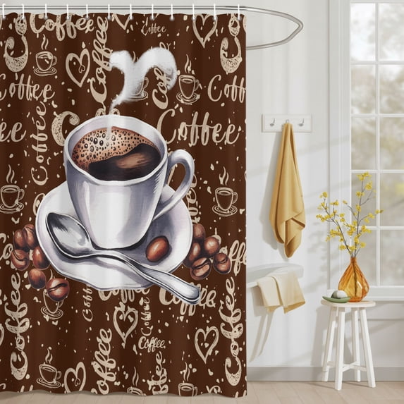 Country Coffee Bean Drink White Cup Shower Curtain Set, Waterproof ...