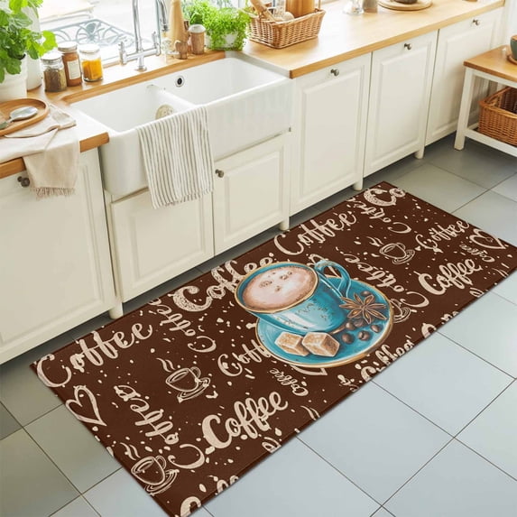 Country Coffee Sugar Blue Cup Rectangle Rug 2'x6' Farmhouse Graffiti ...