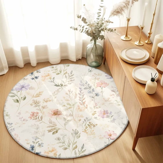 Country Colorful Floral Herb Round Area Rug 3ft,Living Room Rug Non ...