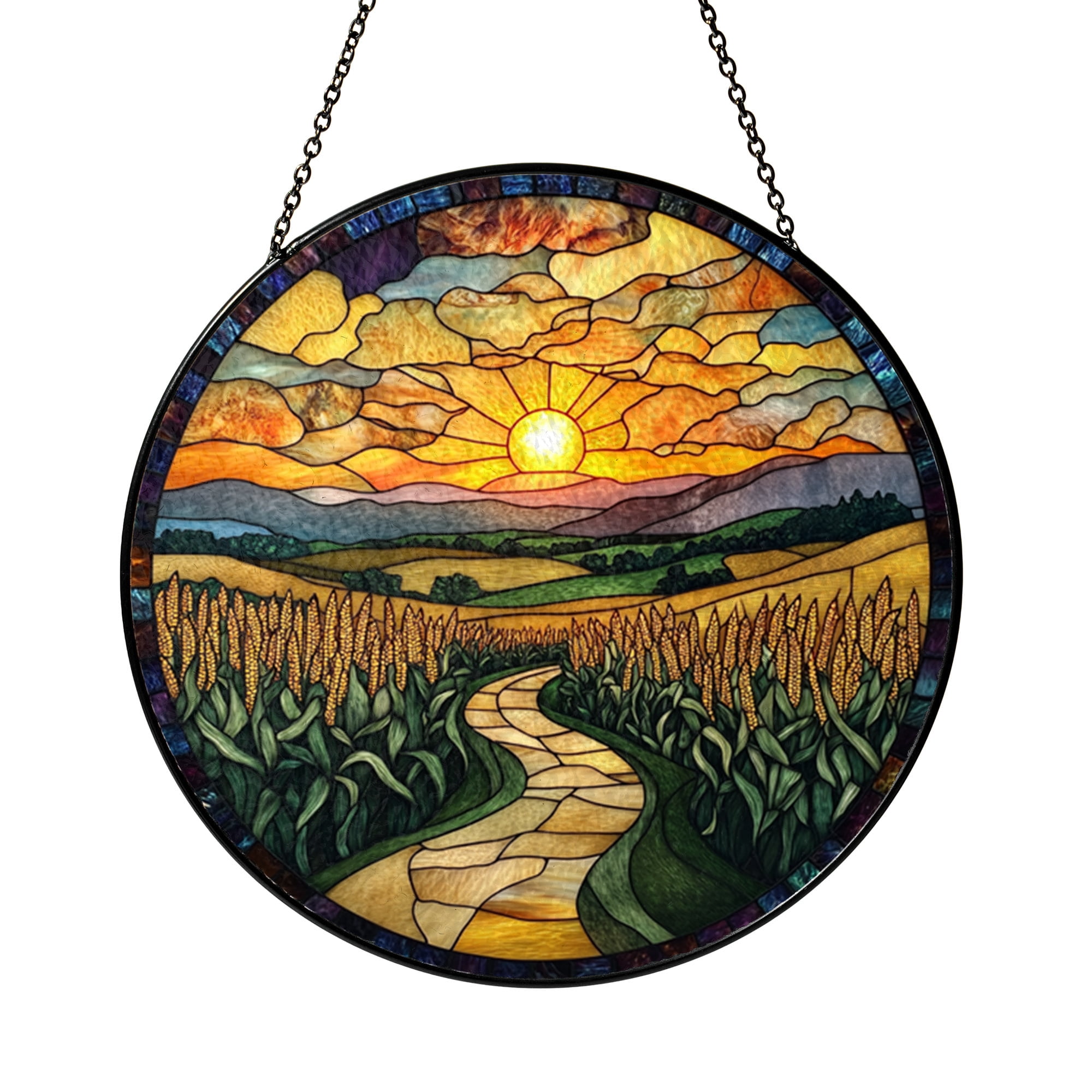 Country Cornfield Landscape Stained Glass Style Window Suncatcher ...