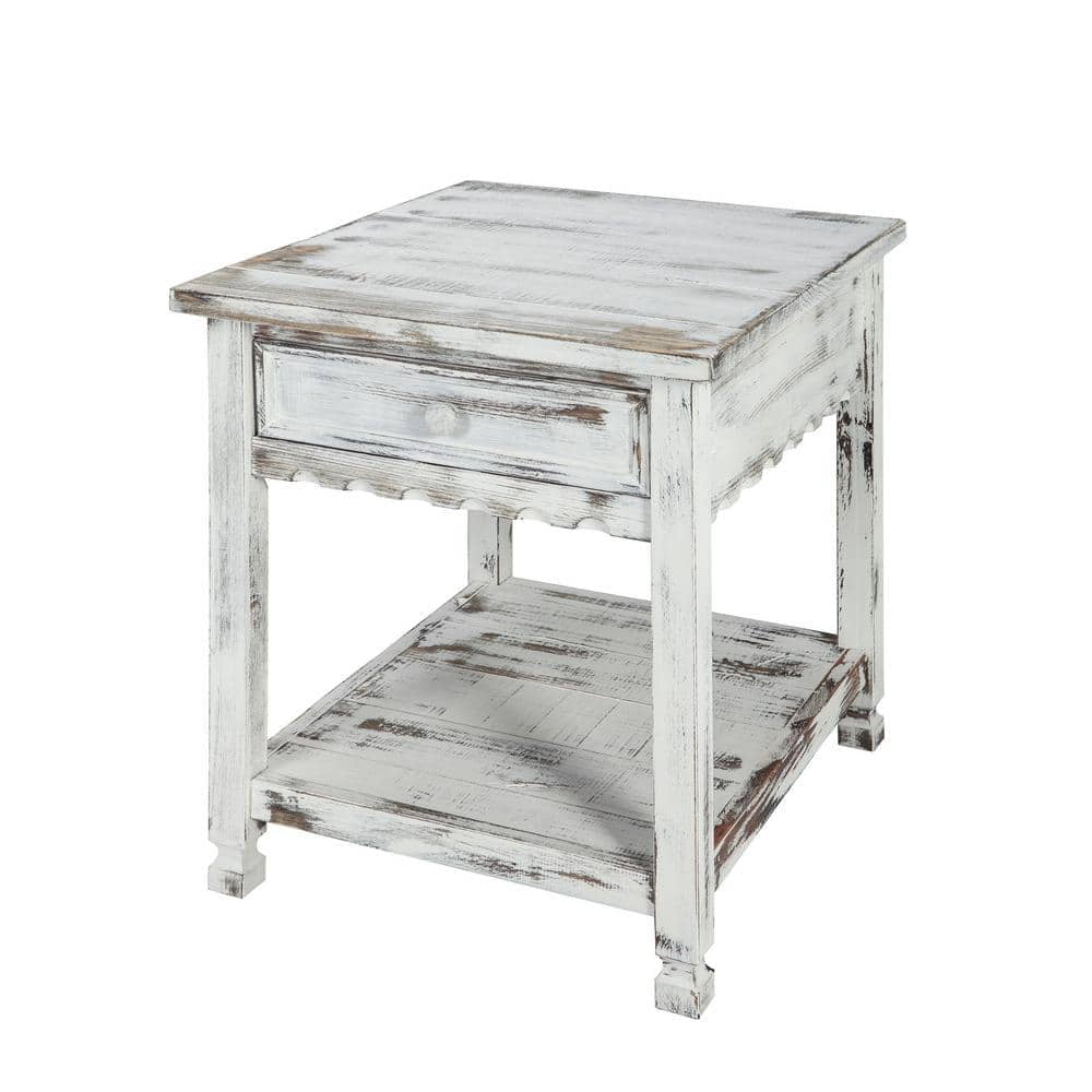 Country Cottage Rustic White Antique End Table - Walmart.com