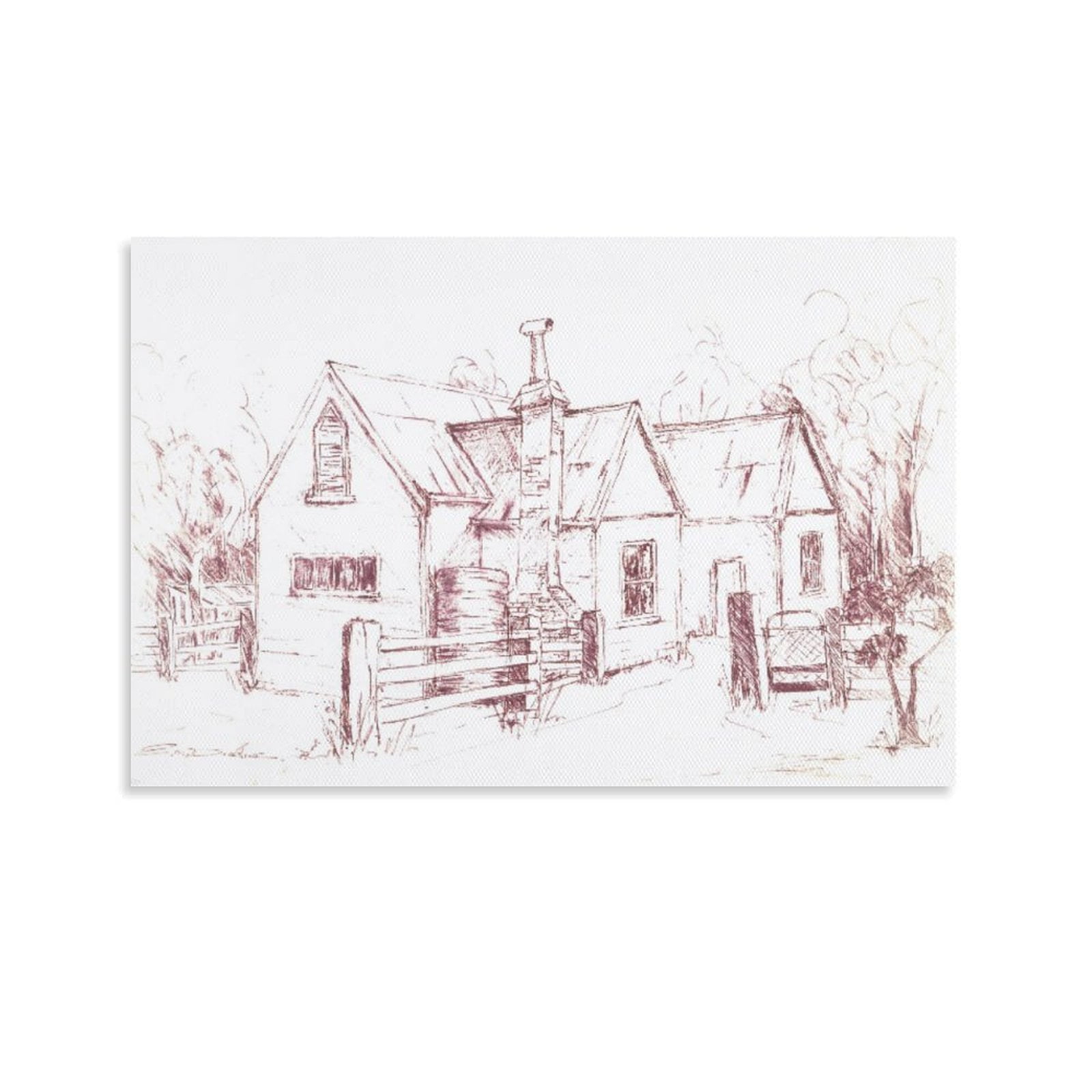 Country Cottage Sketch Poster Decorative Painting Canvas Wall Art ...