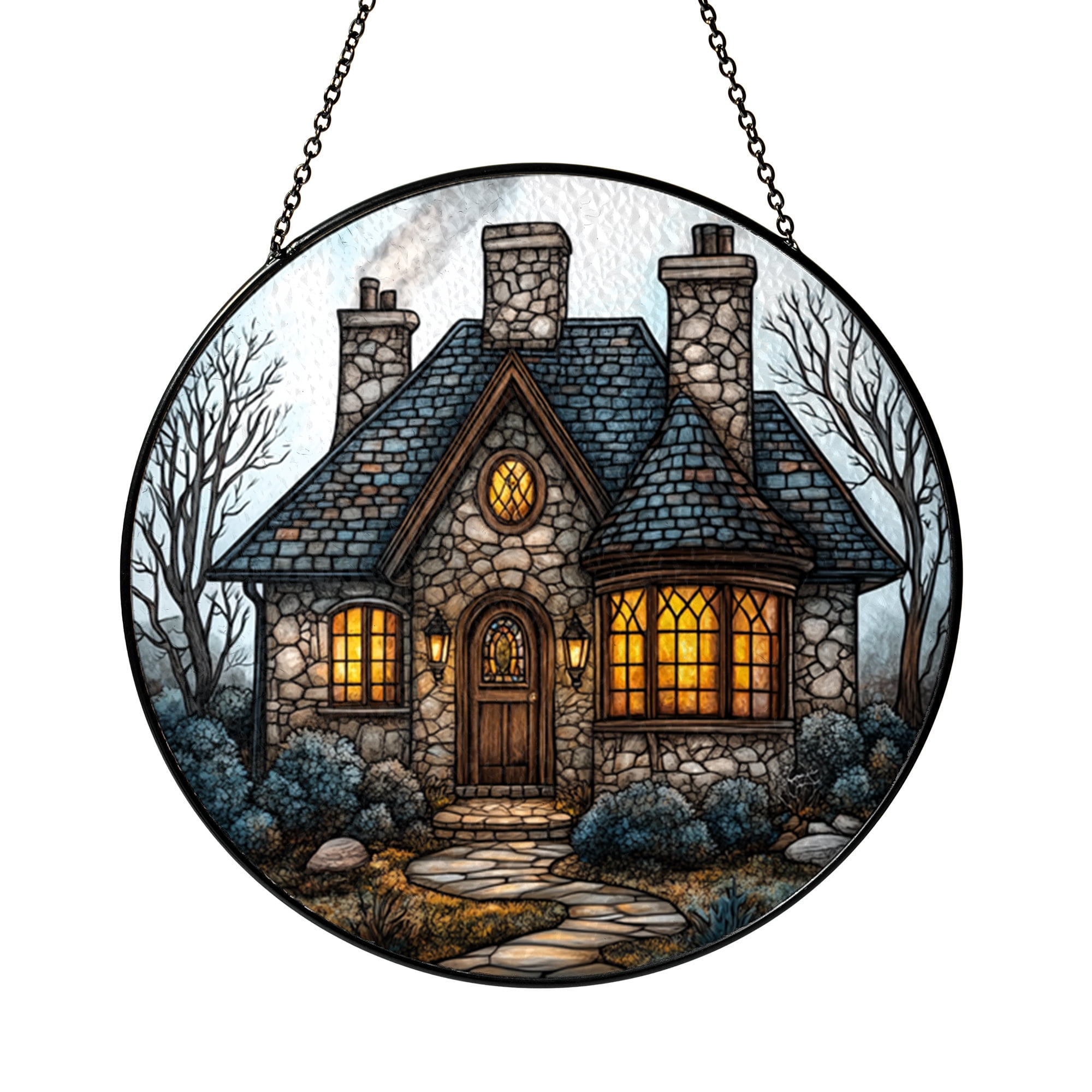 Country Cottage Window Decor – Decorative Stained Glass Style ...