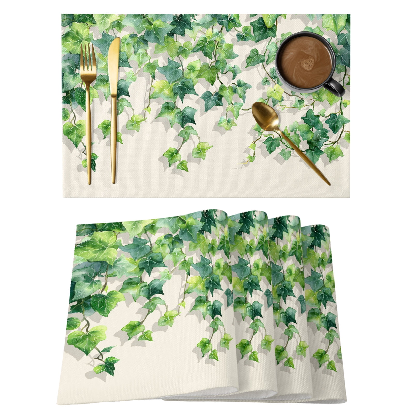 Country Cotton Linen Placemats Set of 12, Watercolor Gradient Green ...