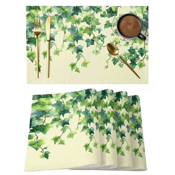 Country Cotton Linen Placemats Set of 6, Watercolor Gradient Green ...