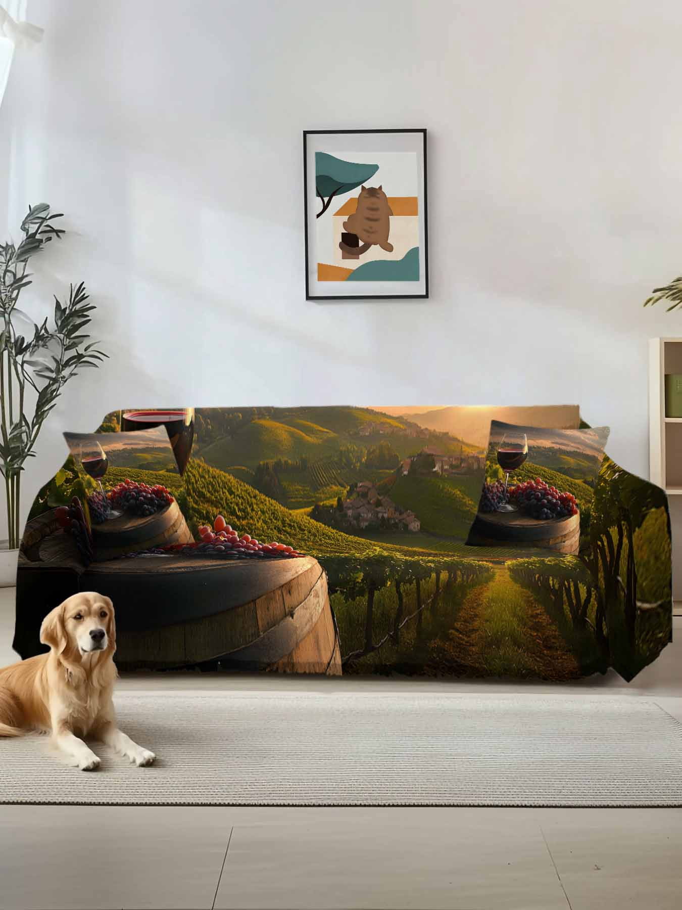 Country Couch Cover for Dogs, Grapes Casks Wine Farmhouse Washable Sofa ...