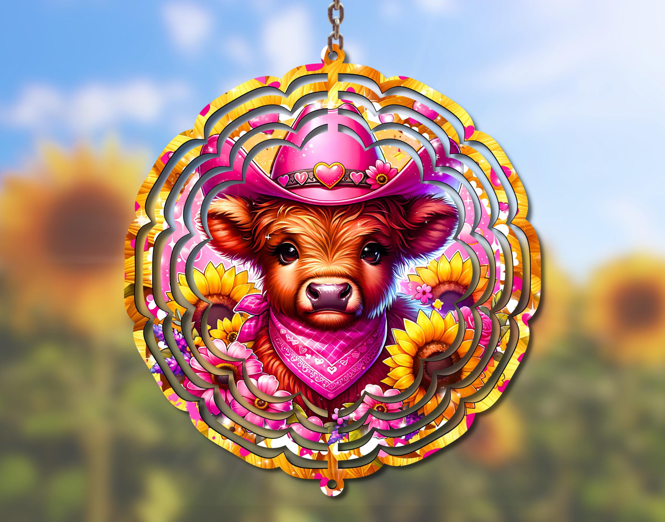 Country Cow 3D Wind Spinner Baby Highland Cowgirl Kinetic Garden Decor ...