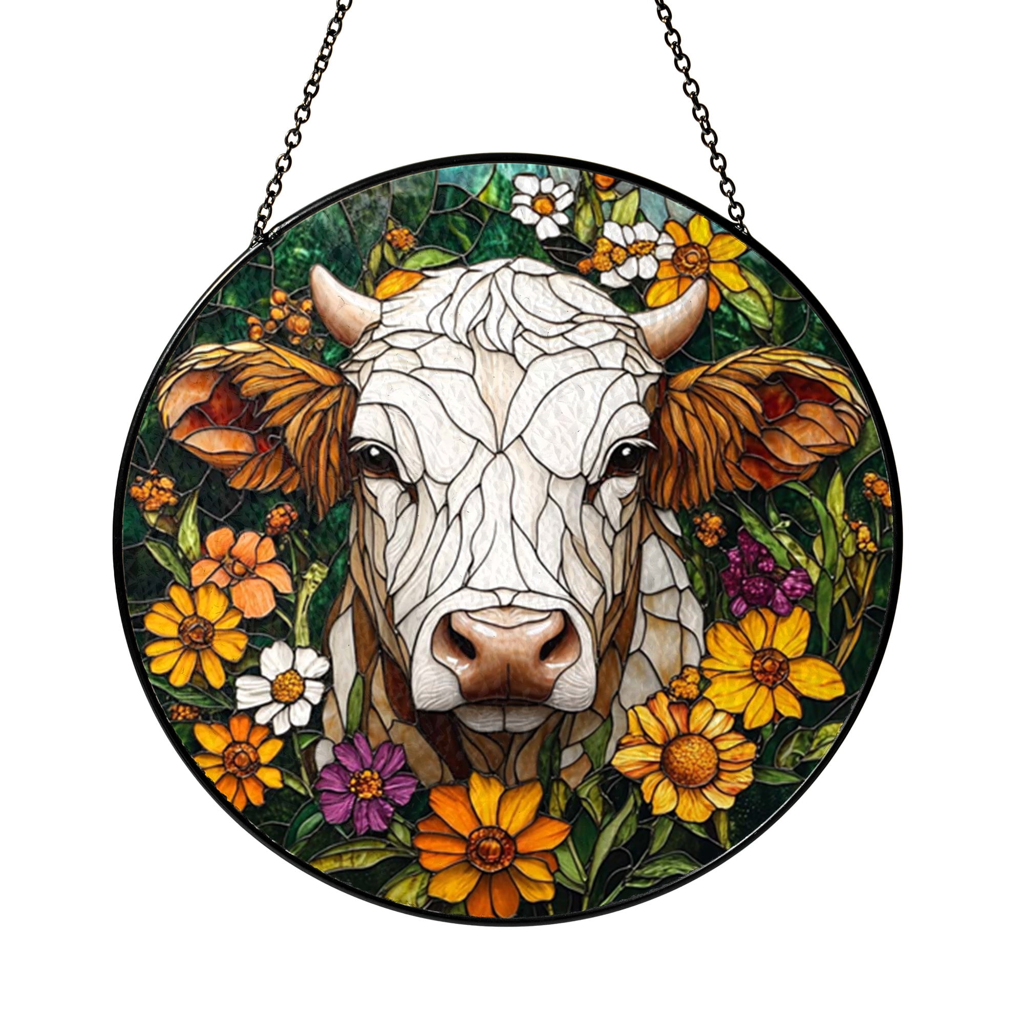 Country Cow Glass Style Window Hanging – Farmhouse Decor Accent ...