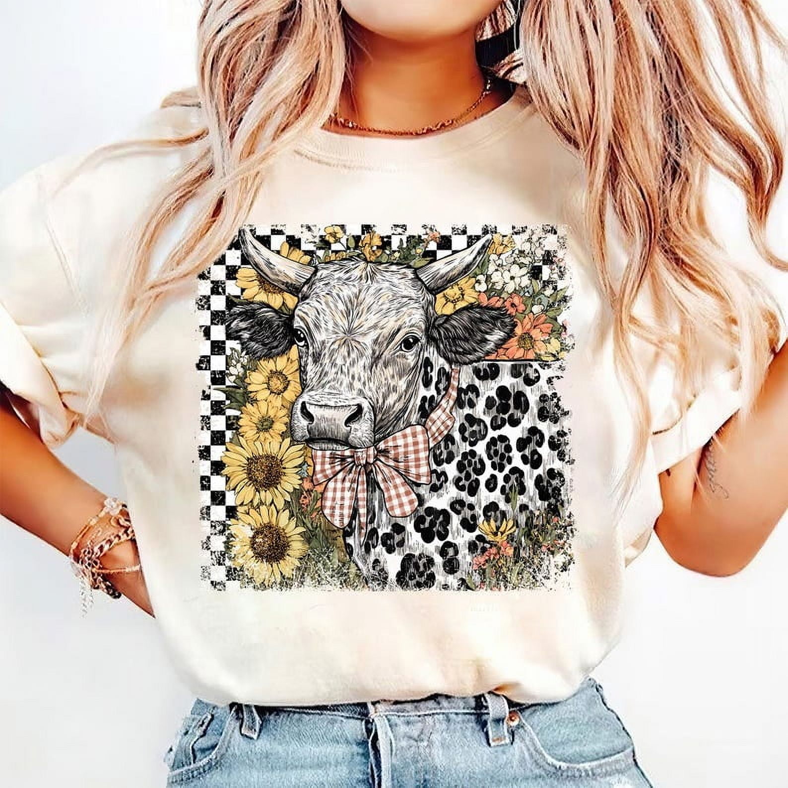 Country Cow Mama T-Shirt, Checkerboard Wildflower Cow Shirt, Rustic ...