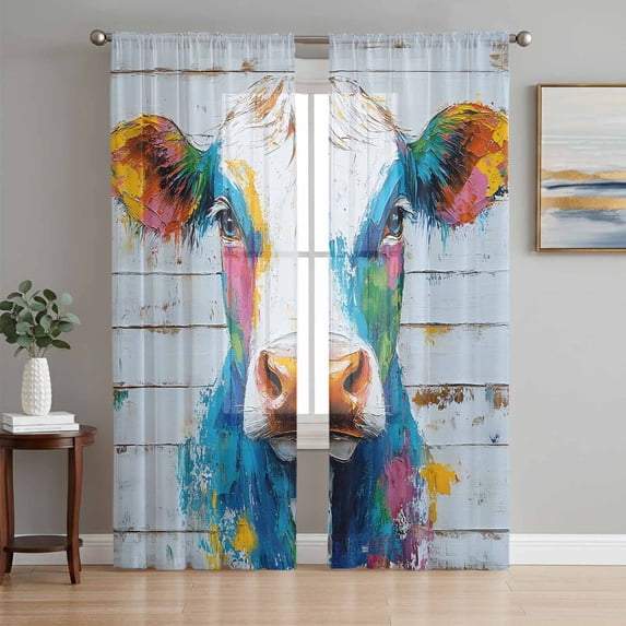 Country Cow Sheer Curtains 63 Inch Length 2 Panels Set, Colorful ...
