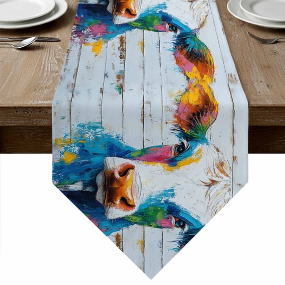 Country Cow Table Runner Linen Burlap Table Runner 36 Inches Small ...
