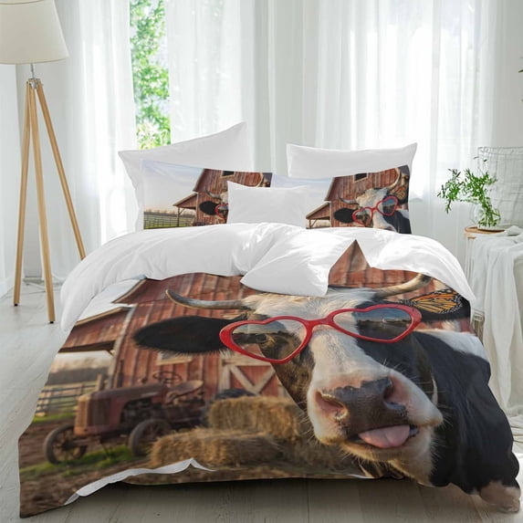 Country Cow Wood Barn Soft Breathable Bedding Set with Pillow Shams ...