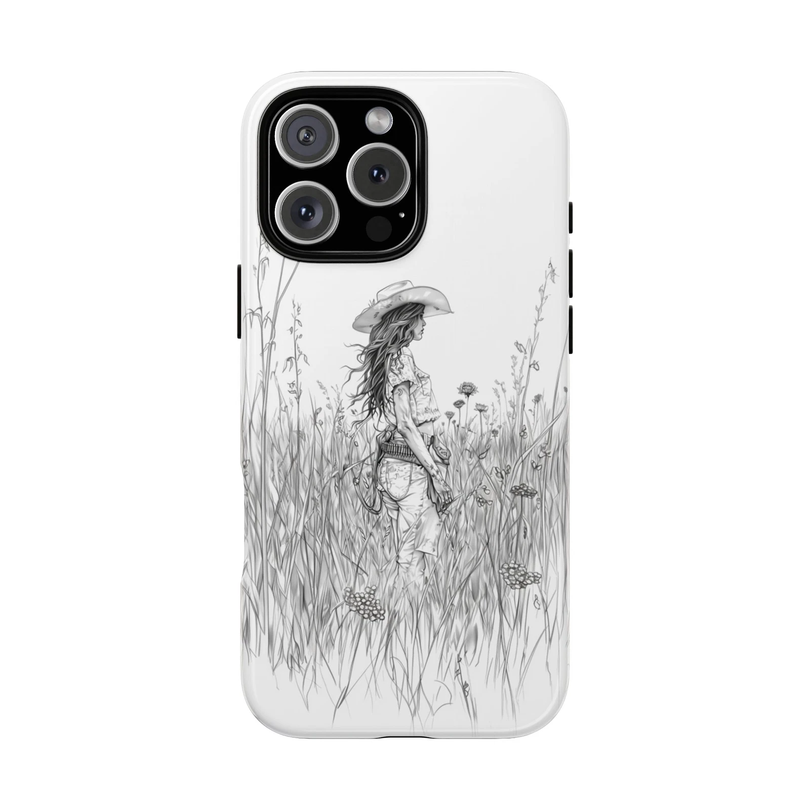 Country Cowgirl Flower Field Scene Case for iPhone 17 through 11 Pro ...