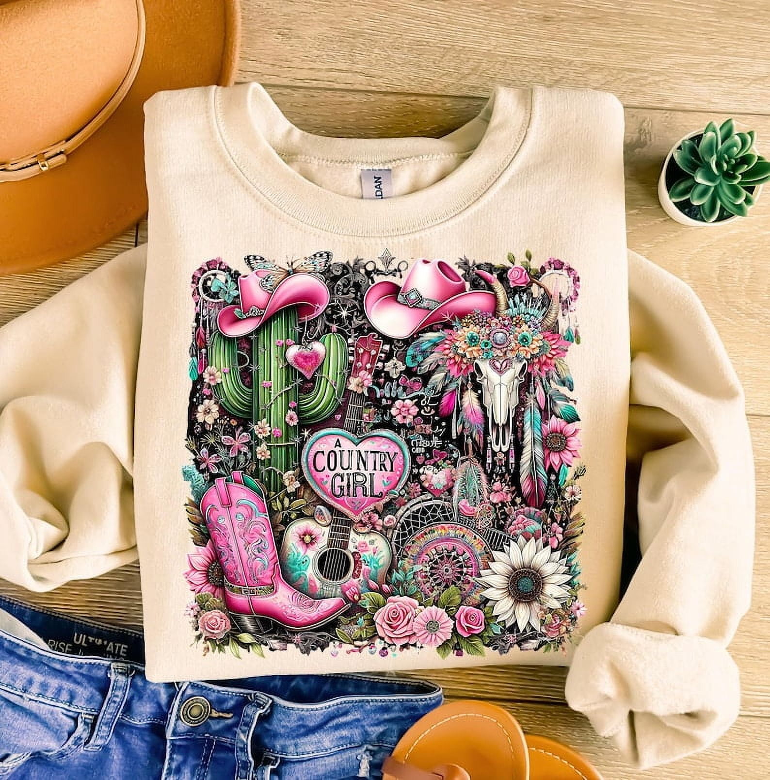 Country Cowgirl Sweatshirt, Retro Western Cow Skull Shirt, Pink Cowgirl ...