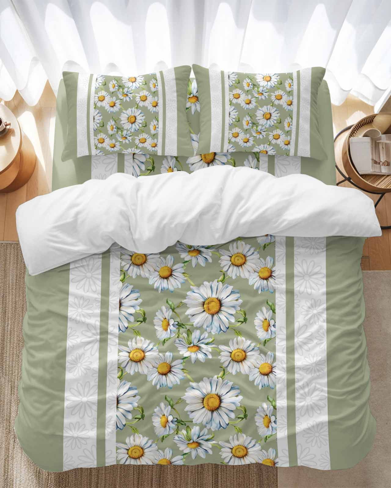 Country Daisy Bedding Duvet Cover Set Twin Size 4 Pieces Sage Green ...