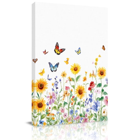 Country Daisy Canvas Wall Art for Living Room, Wildflowers Butterfly ...