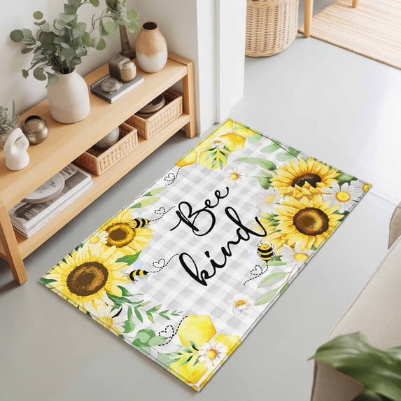 Country Daisy Flower Sunflower Rectangle Rug 2'x3' Pastoral Bee Buffalo ...