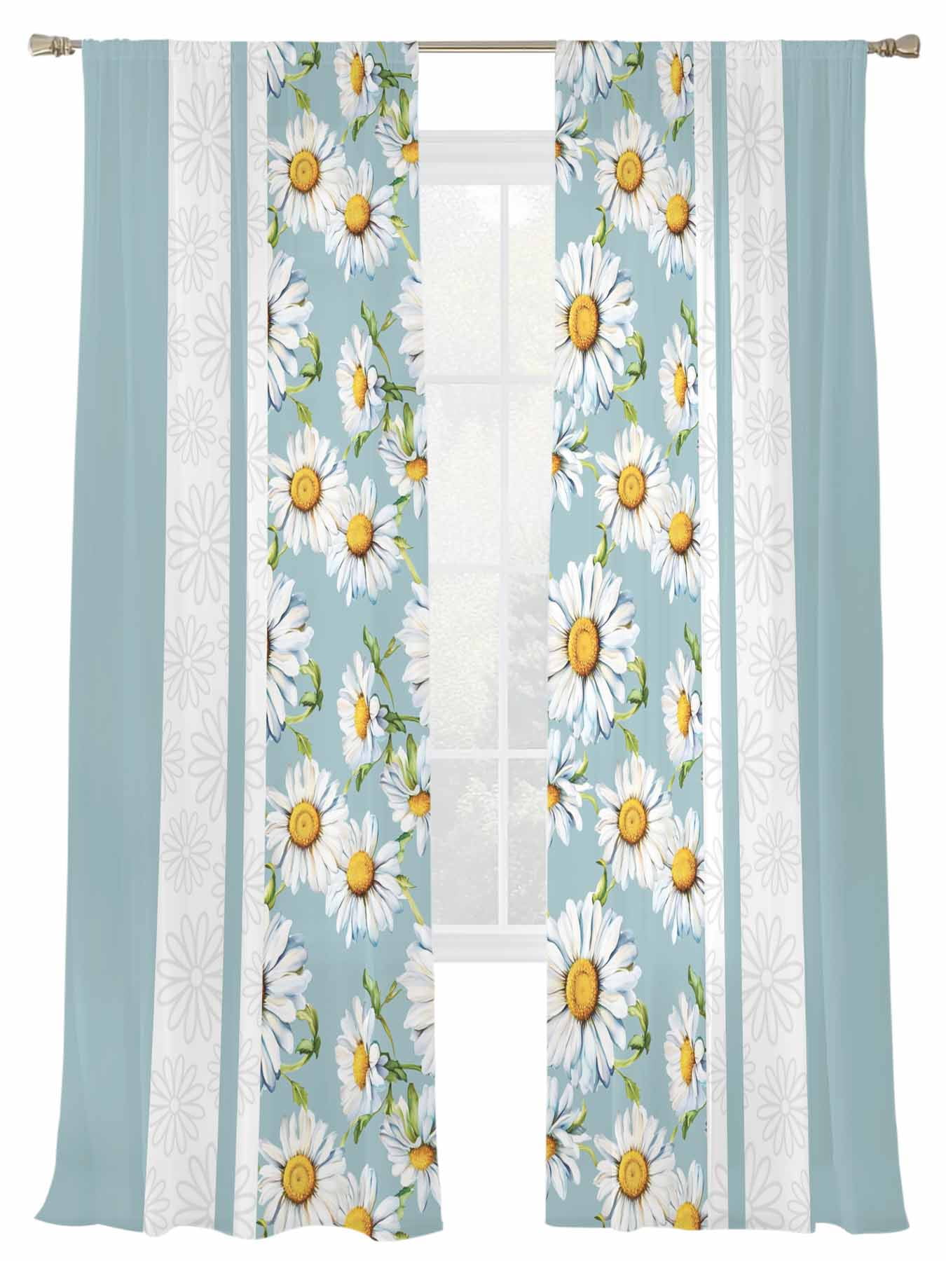 Country Daisy Sheer Curtains for Living Room Bedroom, Blue White ...