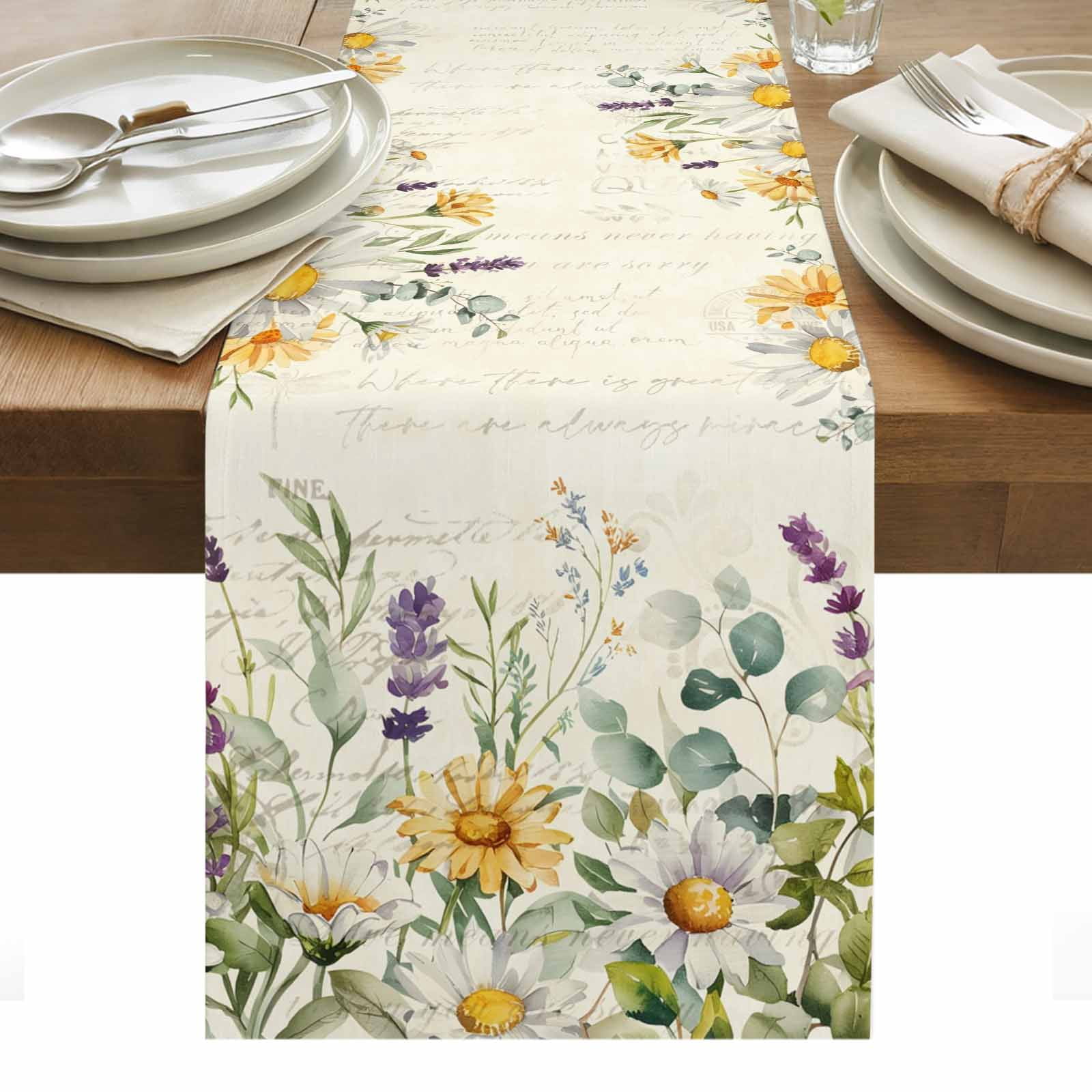 Country Daisy Table Runner 18 x 72 Inch, Wildflowers Leaves Lavender ...