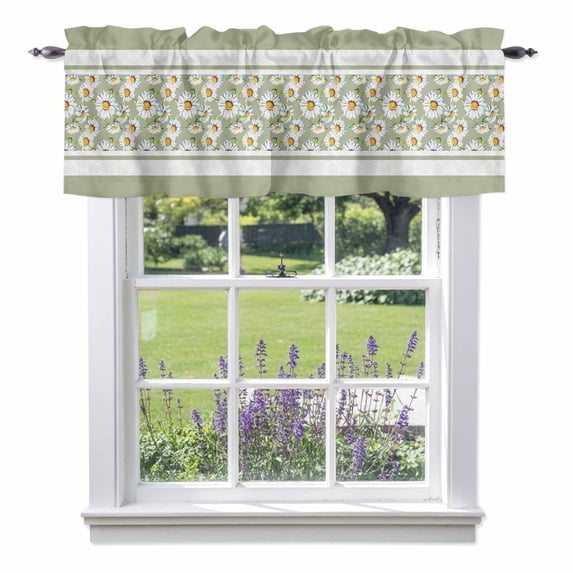 Country Daisy Valances for Windows, Sage Green Stripes Floral ...