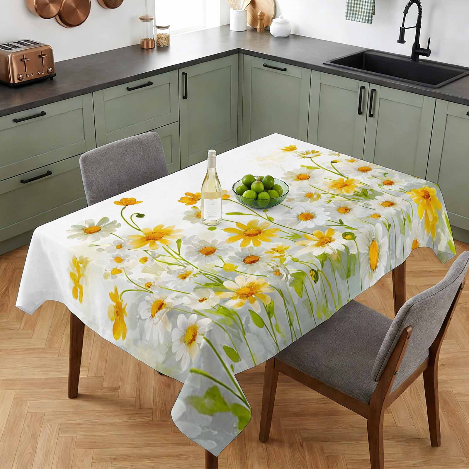 Country Daisy Yellow White Floral Table Cloth 52x70in, Waterproof ...