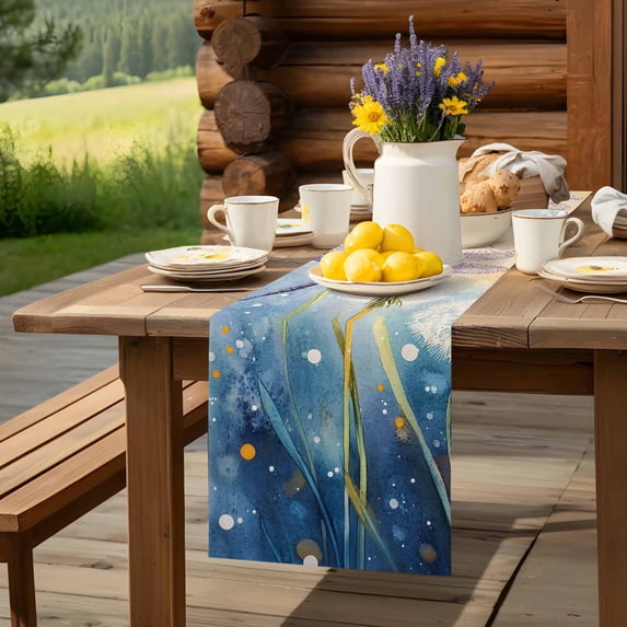 Country Dandelion Dragonfly Table Runner 13x90in Non-Slip Cotton Linen ...