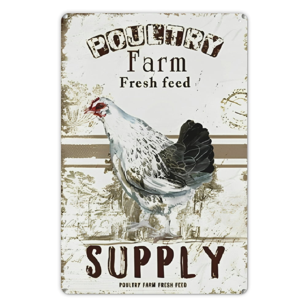 Country Decor Chicken Metal Wall Sign Poultry Farm Fresh Feed French ...