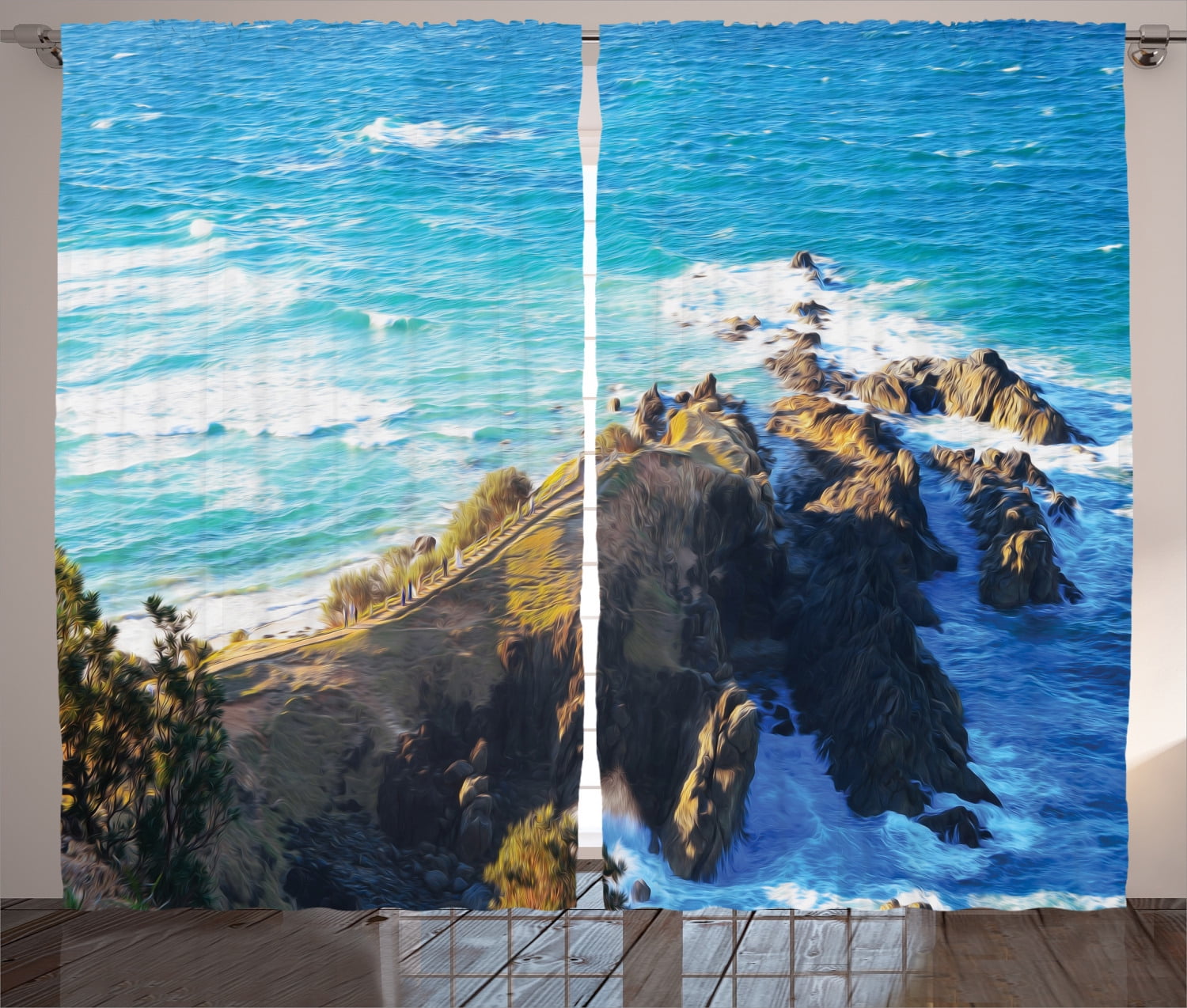 Ambesonne Travel Curtains 2 Panel Set, Austalian Cliffs by Sea, 108" x ...