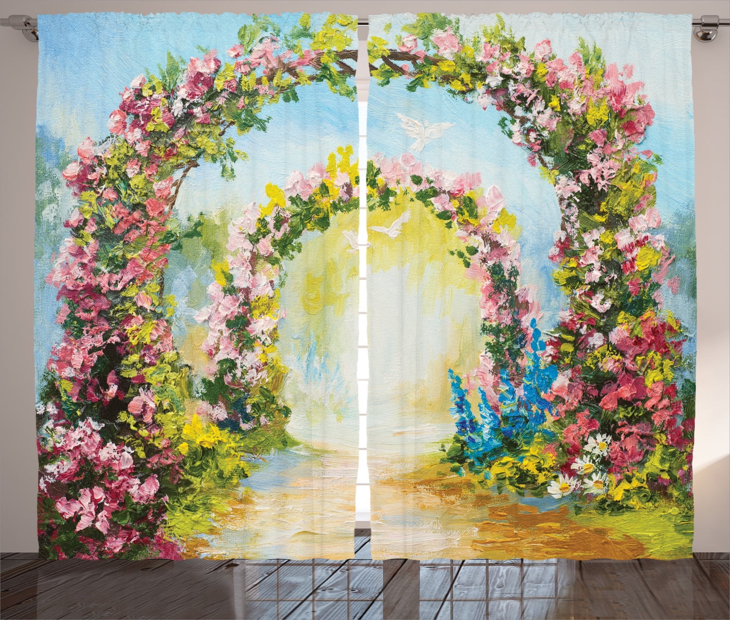 Ambesonne Colorful Curtains 2 Panel Set, Hot Summer Boho Park, 108" x ...