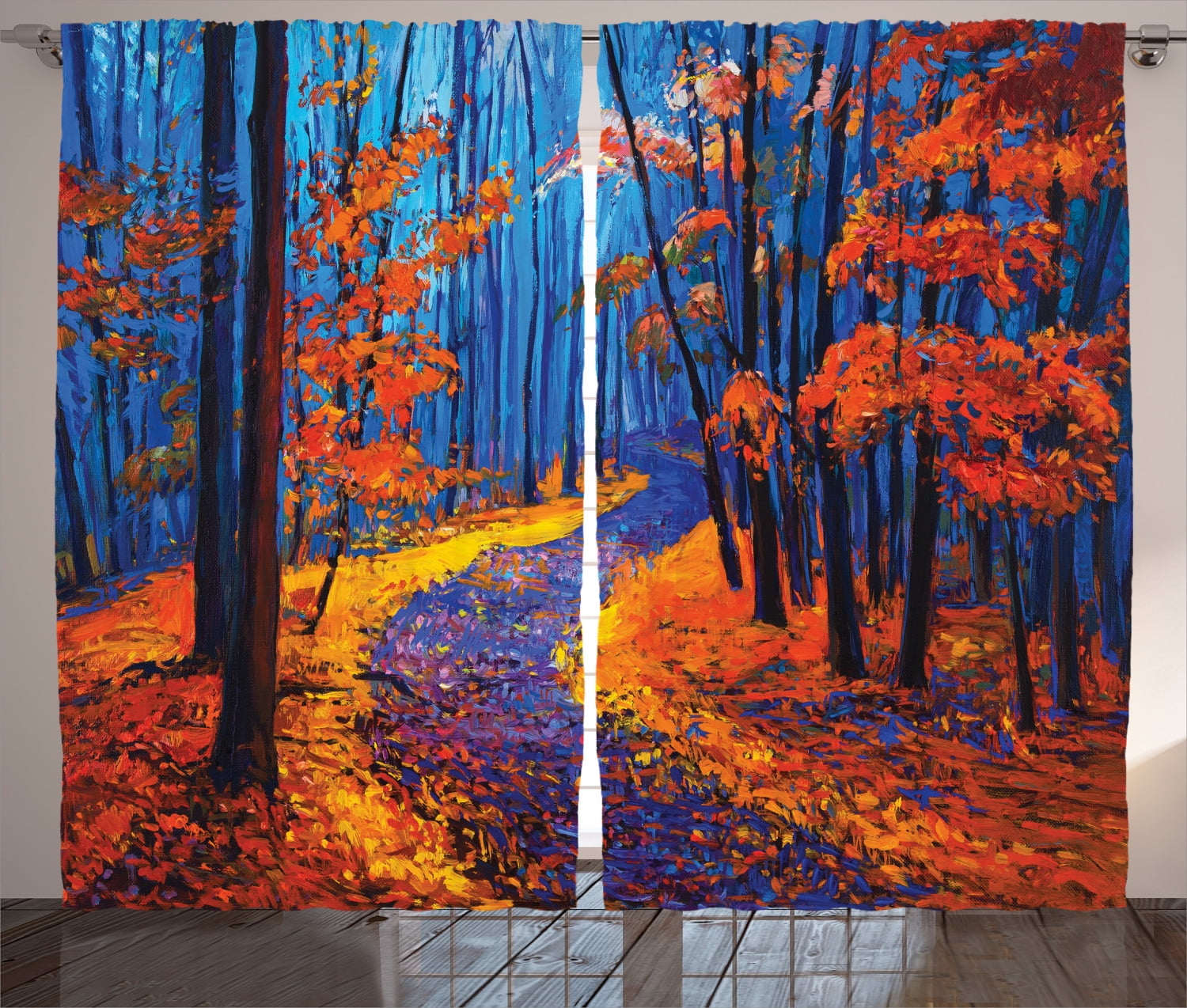 Ambesonne Autumn Curtains 2 Panel Set, Forest in Fall Season, 108" x 84 ...