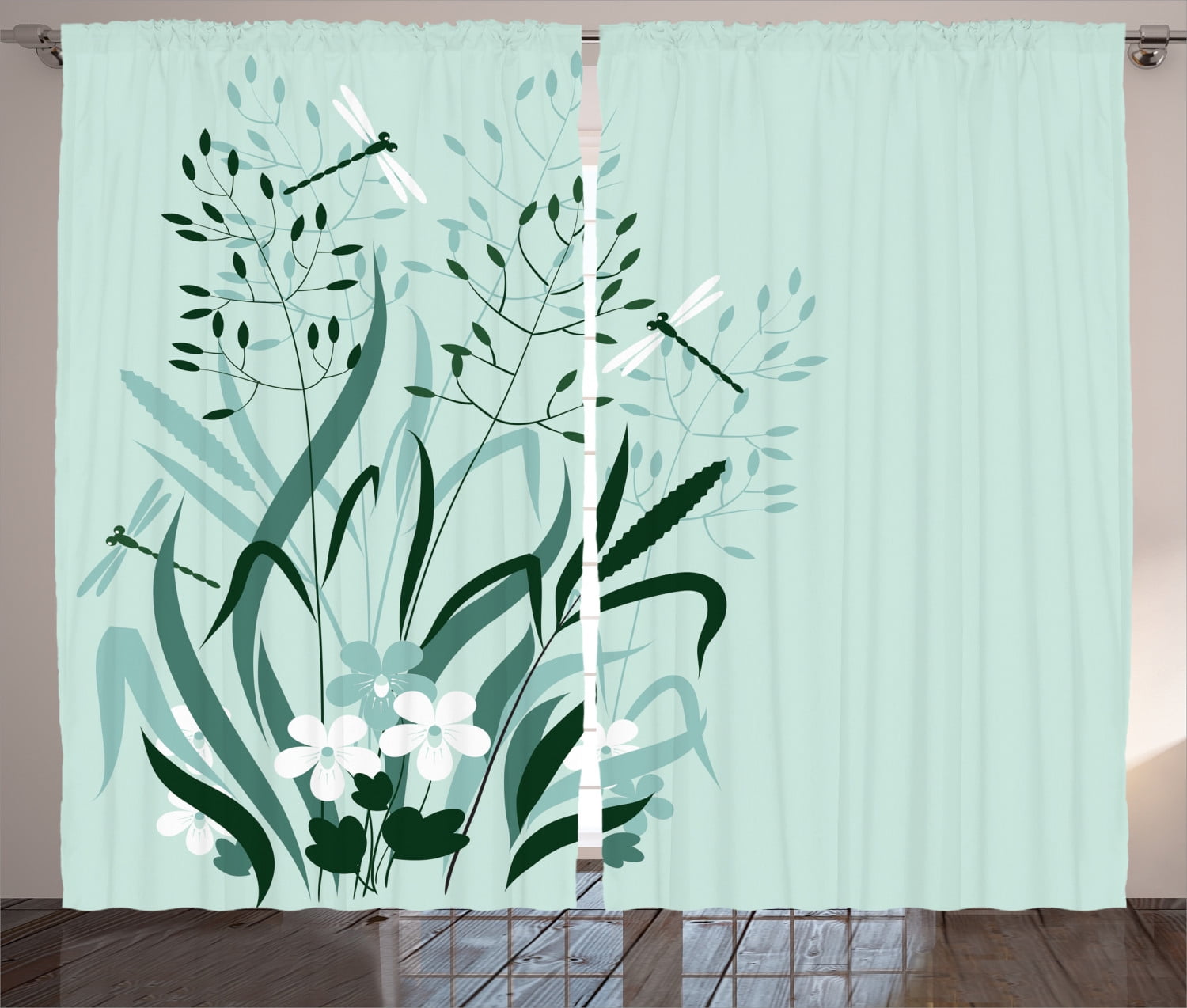 Ambesonne Floral Curtains 2 Panel Set, Dragonflies Wild Grass, 108" x ...