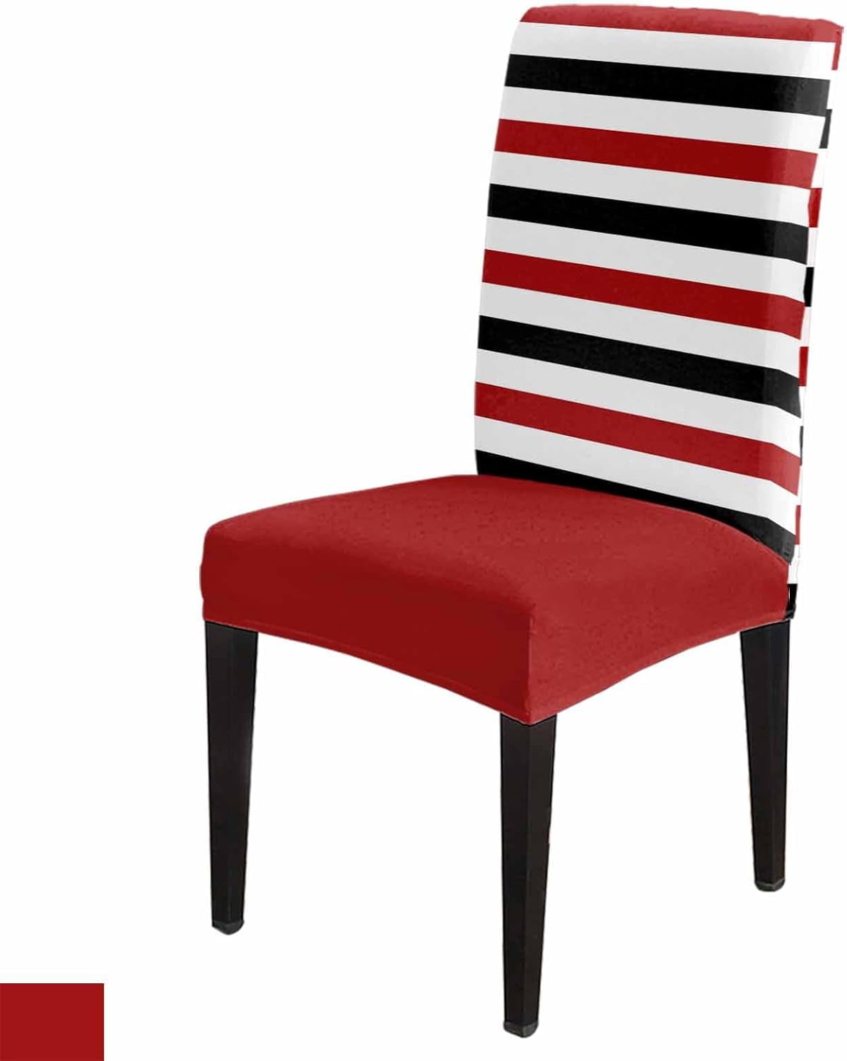 Country Dining Room Chair Covers Set of 6, Black Red Striped Farmhouse ...