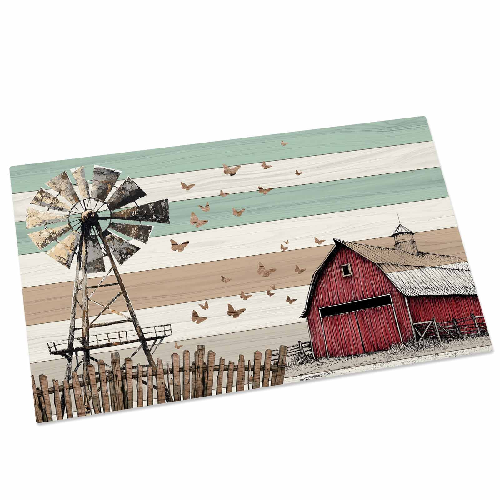 Country Door Mat 16x24 Inch Windmill Farmhouse Butterfly Wood Grain ...