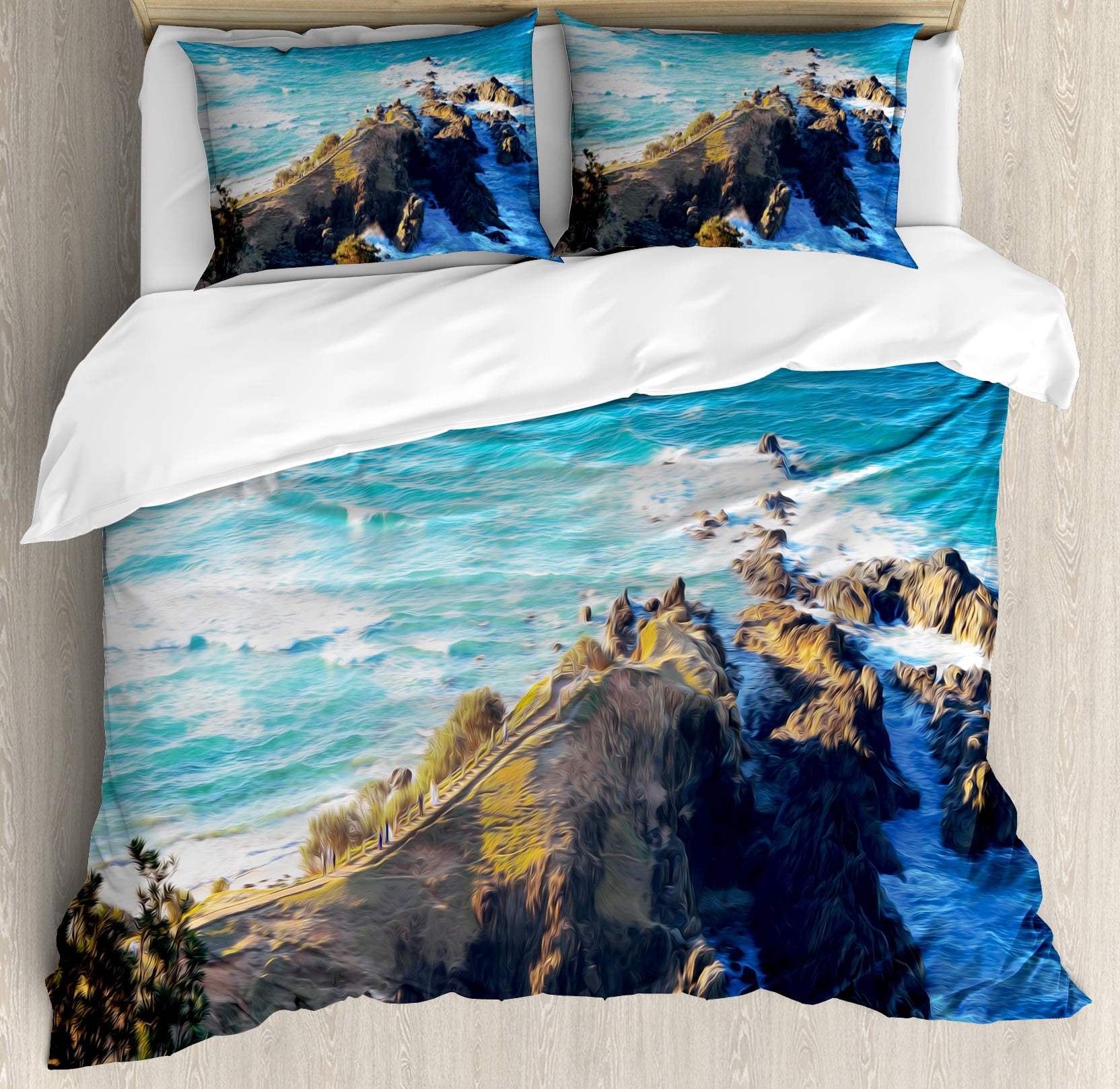 Country Duvet Cover Set, Aerial View of Australian Cliffs by the Sea ...