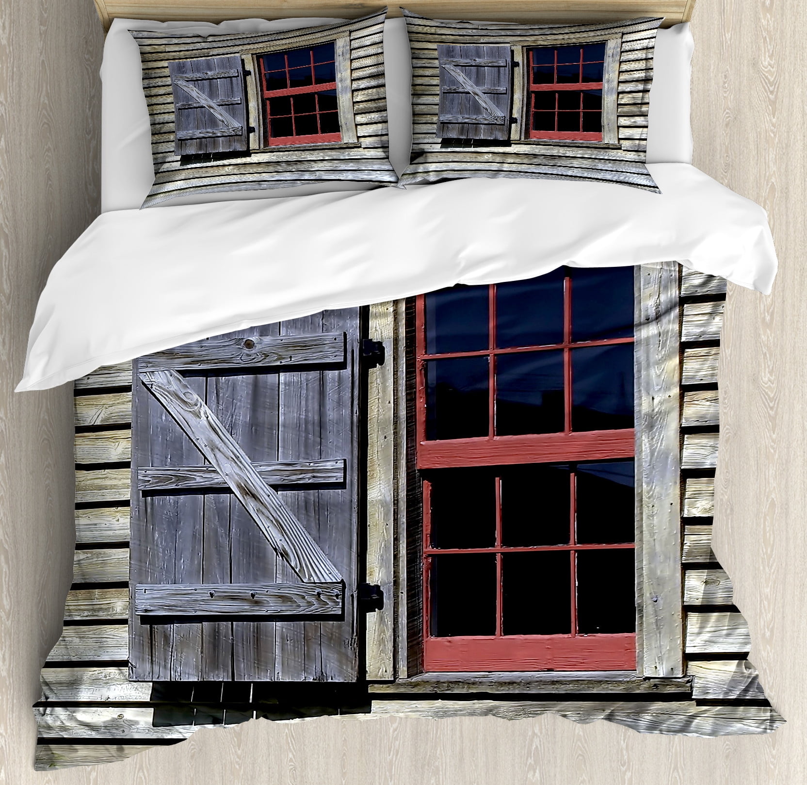 Country Duvet Cover Set, Original Wooden Window Shutters in Historical ...
