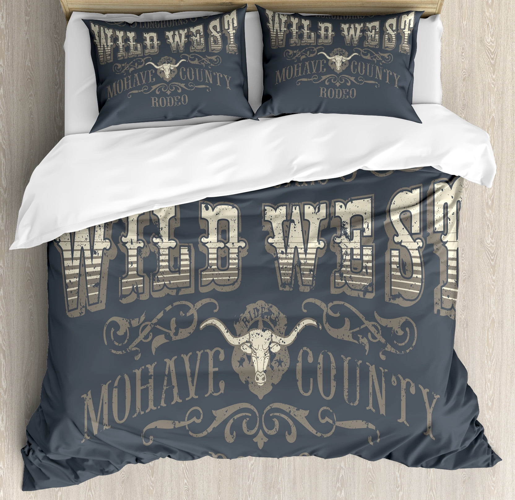 Country Duvet Cover Set, Wild West Mohave County Rodeo Longhorns ...