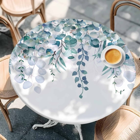 Country Eucalyptus Leaves Round Fitted Tablecloth with Elastic Edge ...