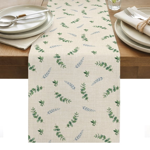 Country Eucalyptus Retro Linen Table Runner 13x48in Non-Slip Cotton ...