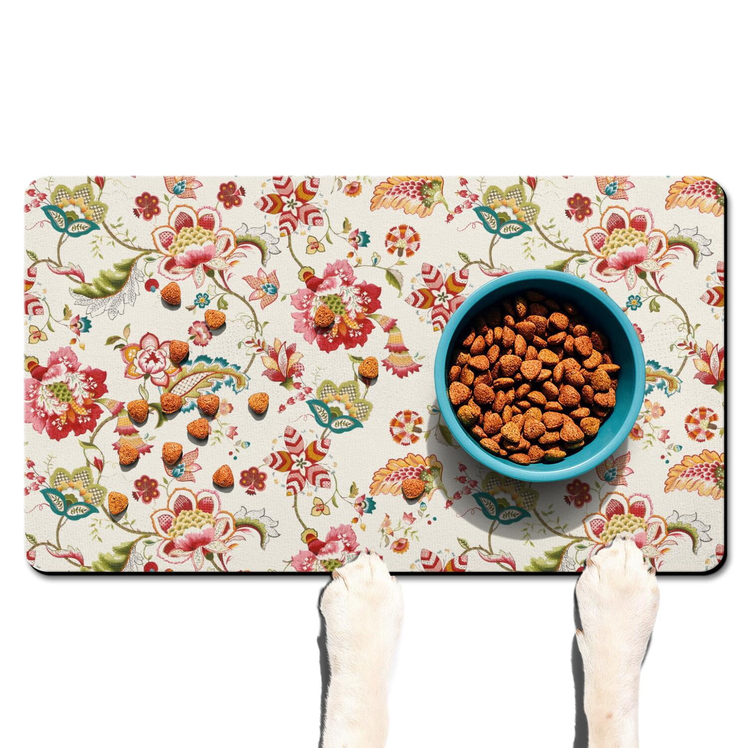 Country Extra Large Floral Dog Bowl Mat - Rustic Farmhouse Pet Food Mat ...