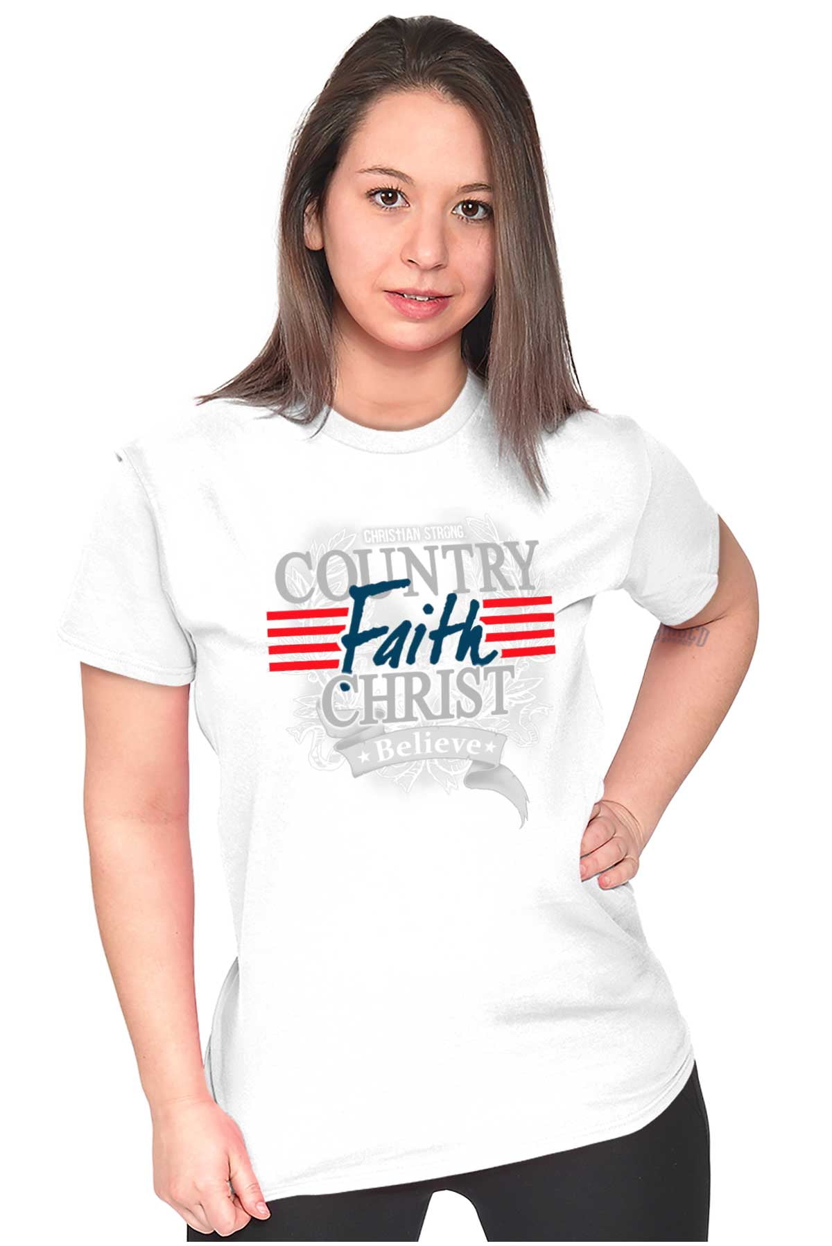 Country Faith Patriotic USA Christian Women's T Shirt Ladies Tee Brisco Brands X - Walmart.com