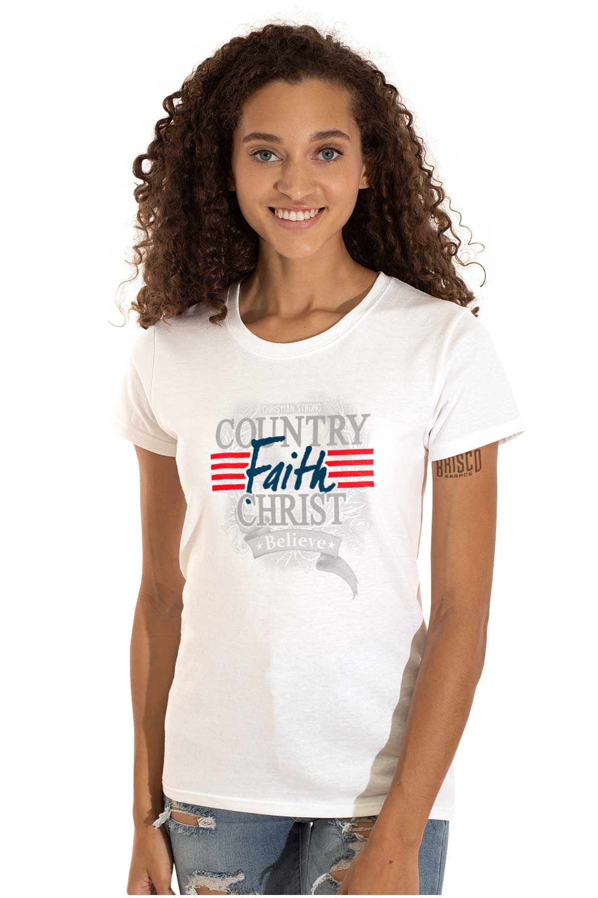 Country Faith Patriotic USA Christian Women's T Shirt Ladies Tee Brisco Brands X - Walmart.com