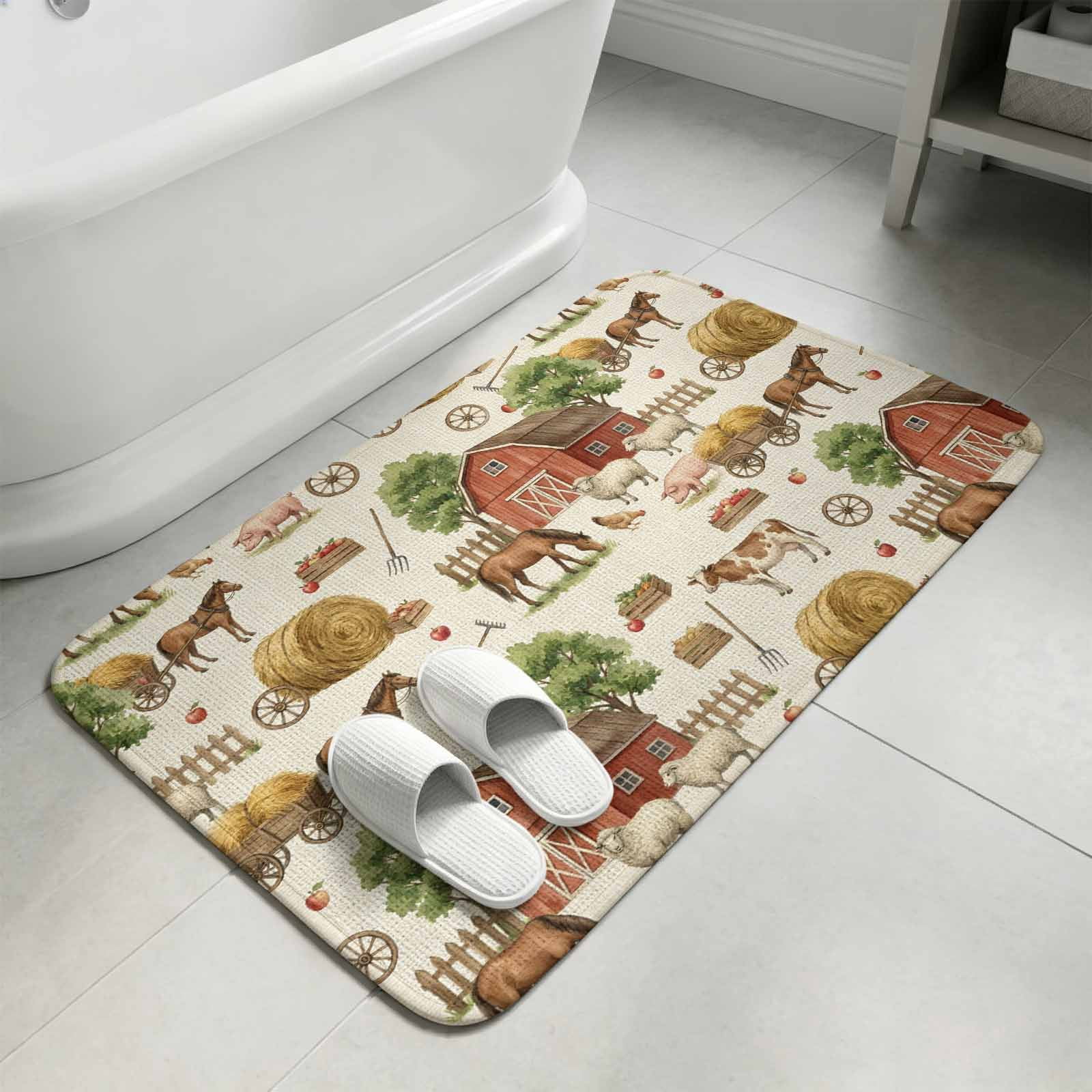 Country Farm Bathroom Rugs Non Slip Washable Bath Mat Absorbent Low ...