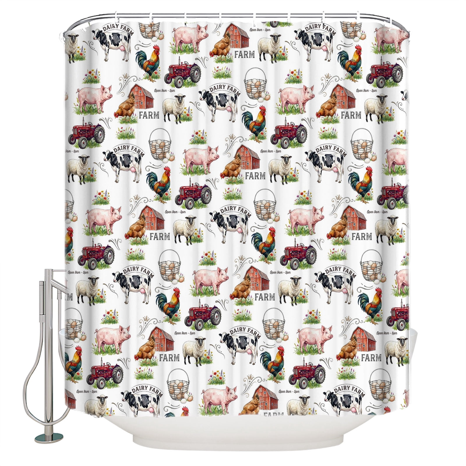 Country Farm Bathroom Shower Curtains with 12 Hooks Polyester ...