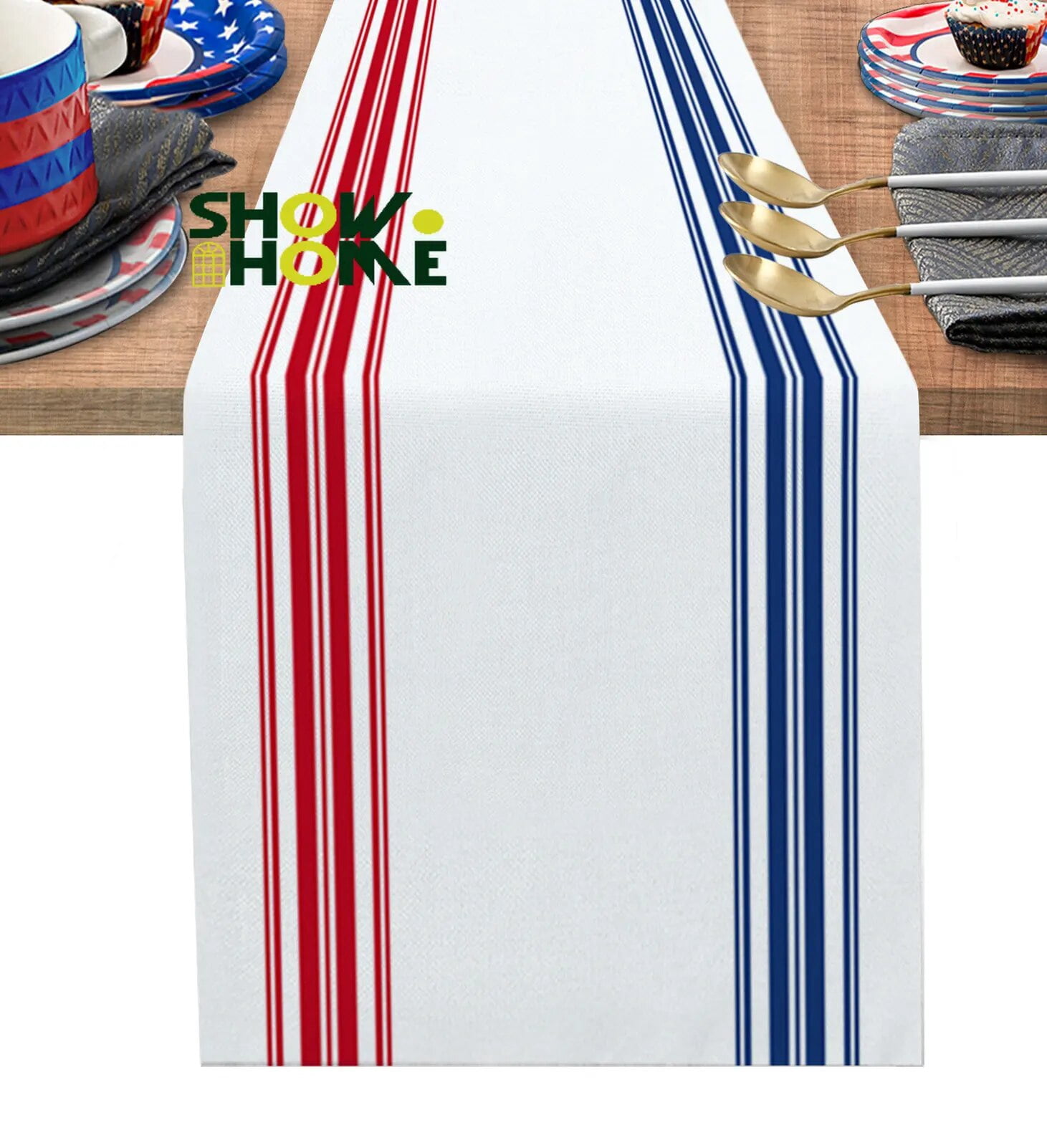 Country Farm Blue Red Stripes Table Runner Wedding Dining Table r ...