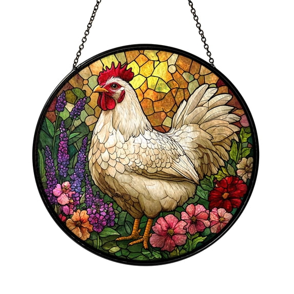 Country Farm Chicken Stained Glass Style Suncatcher, Decorative Rural ...