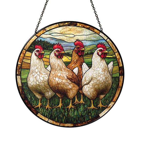 Country Farm Chicken Stained Glass Suncatcher Window Hanging Cozy Rural ...
