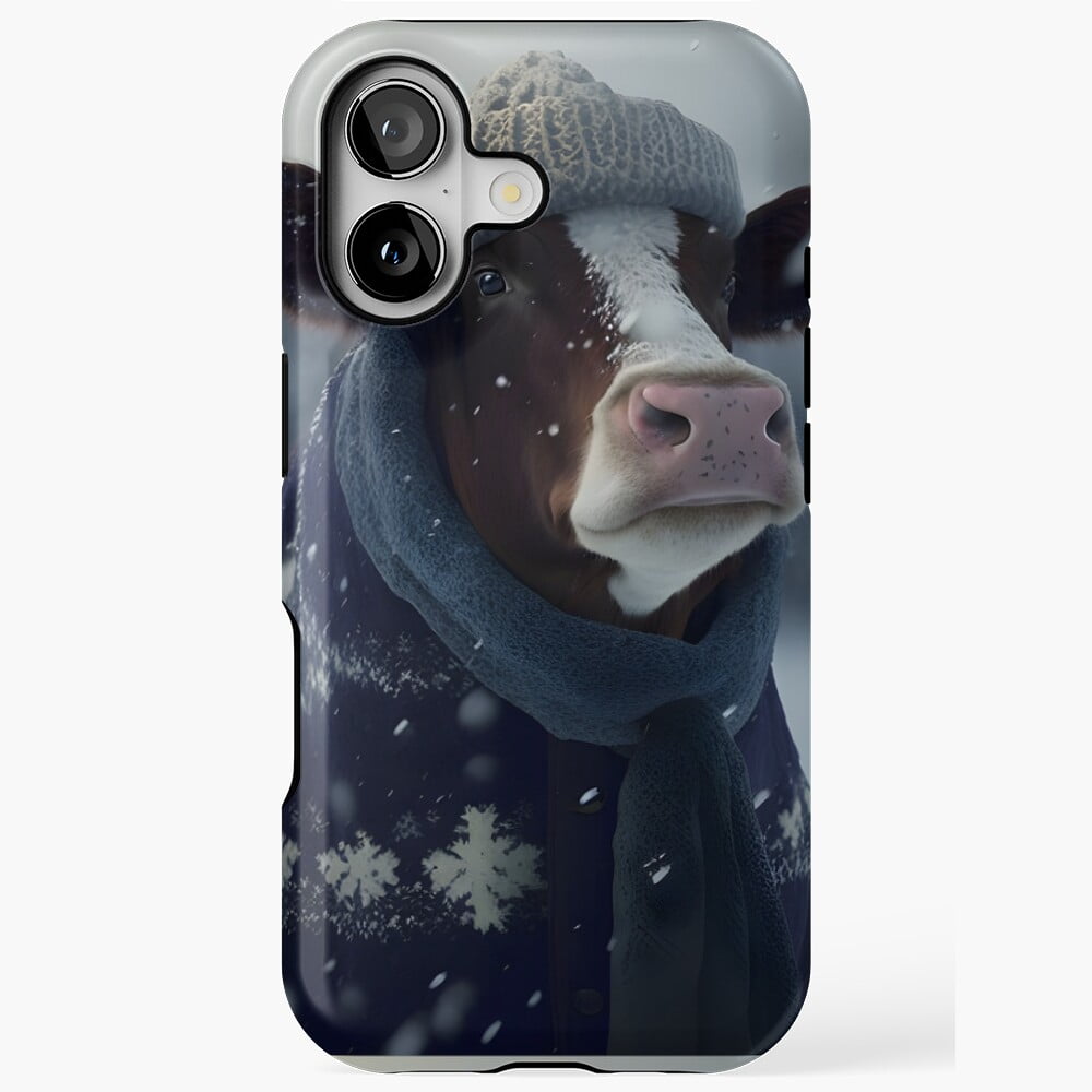 Country Farm Cow in the Winter Snow Phone Case 17 16 15 14 13 12 11 Pro ...